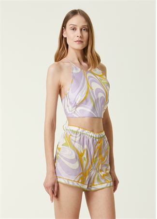 Emilio Pucci Mare Kadın Lila Desenli Sırt Detaylı Crop Bluz Mor 40 IT Emilio Pucci Mare Kadın Lila Desenli Sırt Detaylı Crop Bluz Mor 40 IT