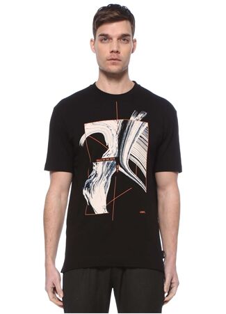 Z Zegna Erkek Siyah Bisiklet Yaka Baskılı T-shirt M EU