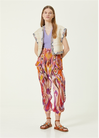 Etro Kadın Desenli Beli Bağcıklı İpek Pantolon Kahverengi 42 IT