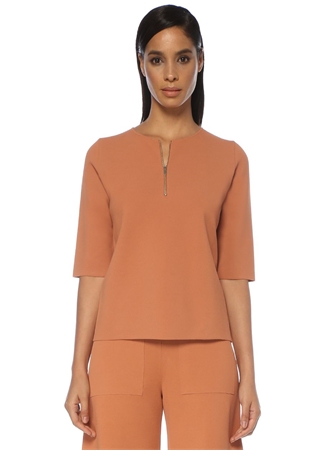 Stella McCartney Kadın Somon Fermuar Detaylı Yarım Kol Triko Turuncu 38 IT