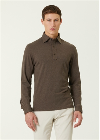 Isaia Erkek Haki Polo Yaka Sweatshirt L EU