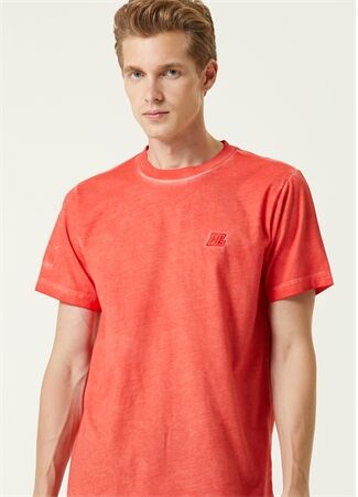 Helmut Lang Erkek Turuncu Logo Detaylı T-shirt S EU