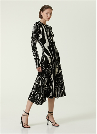Rotate Birger Christensen Kadın Siyah Beyaz Desenli Midi Elbise 36 IT