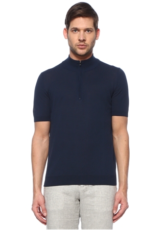 Pal Zileri Erkek Lacivert Dik Yaka Fermuarlı Kısa Kol Triko 48 IT