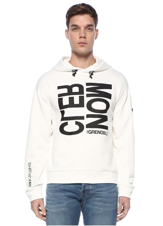 Moncler Grenoble Erkek Beyaz Kapüşonlu Yazı Baskılı Sweatshirt M EU