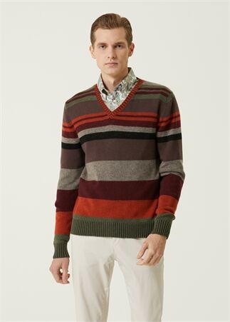 Etro Erkek V Yaka Çizgili Kaşmir Kazak XL EU
