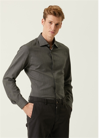 Beymen Collection Erkek Custom Fit Gri Küçük Yaka Gömlek 42 IT Beymen Collection Erkek Custom Fit Gri Küçük Yaka Gömlek 42 IT