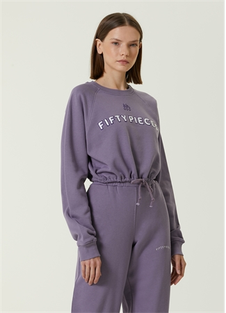 Fifty Pieces Kadın Mürdüm Logolu Crop Sweatshirt Mor S EU