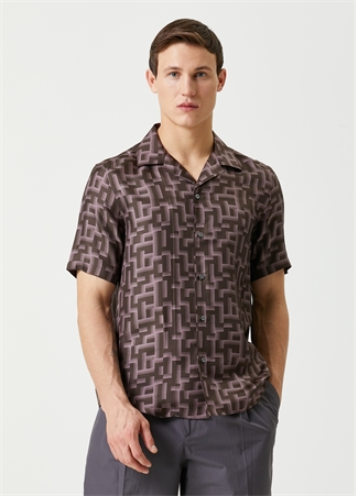 Pal Zileri Erkek Mor Geometrik Desenli Kısa Kollu İpek Gömlek 40 IT