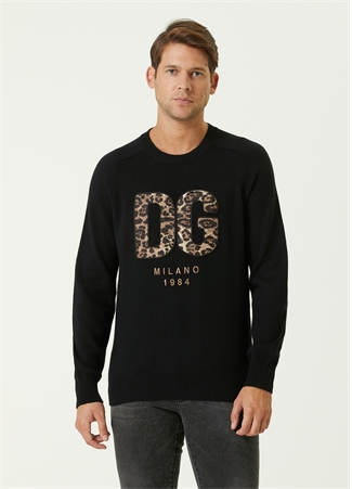 Dolce&gabbana Erkek Siyah Leopar Desenli Logolu Yün Kazak 46 It Dolce&gabbana Erkek Siyah Leopar Desenli Logolu Yün Kazak 46 It