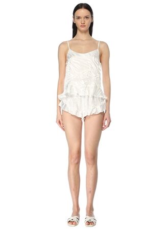 House of Silk Kadın Lily Beyaz Zebra Desenli Şortlu Pijama Takımı L EU