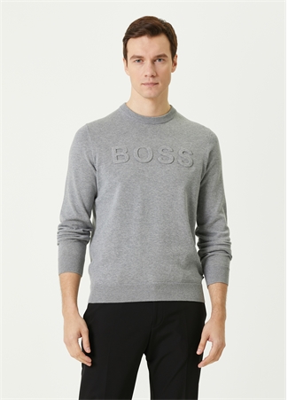 Boss Erkek Regular Fit Gri Logolu Kazak S EU Boss Erkek Regular Fit Gri Logolu Kazak S EU