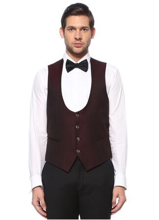 Cerimonia Erkek Bordo U Yaka Desenli Yelek 48 IT