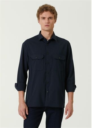 Beymen Club Erkek Lacivert Çizgi Desenli Dış Gömlek M