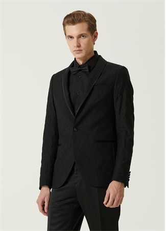 Palzileri Lab Erkek Siyah Şal Yaka Tek Düğmeli Desenli Yün Ceket 48 IT Palzileri Lab Erkek Siyah Şal Yaka Tek Düğmeli Desenli Yün Ceket 48 IT