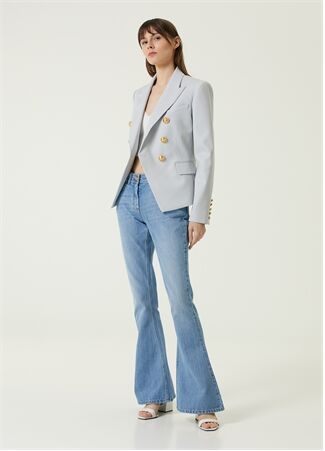 Balmain Kadın Normal Bel Bol Paça Jean Pantolon Mavi 36 FR