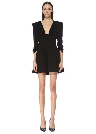 Versace Kadın Siyah V Yaka Truvakar Kol Mini Elbise 38 IT