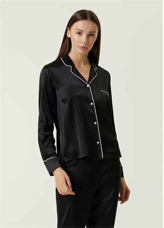 House of Silk Kadın Siyah Biyeli İpek Pijama Takımı 34 EU