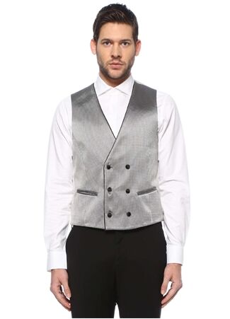 Cerimonia Erkek Gri V Yaka Mikro Kazayağı Desenli Yelek 54 IT