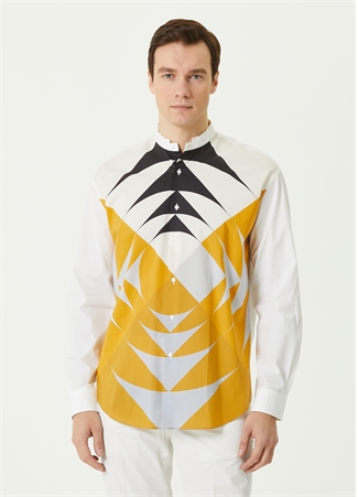 Pal Zileri Erkek Beyaz Sarı Geometrik Desenli Gömlek Kahverengi 40 IT Pal Zileri Erkek Beyaz Sarı Geometrik Desenli Gömlek Kahverengi 40 IT