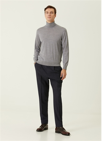 Brunello Cucinelli Erkek Lacivert Kazayağı Desenli Yün Pantolon 54 IT Brunello Cucinelli Erkek Lacivert Kazayağı Desenli Yün Pantolon 54 IT