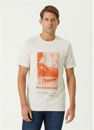 Boss Erkek Beyaz Baskılı T-shirt S EU