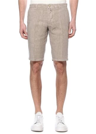 Kiton Erkek Bej Logolu Keten Bermuda 32 US