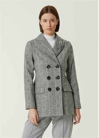 Beymen Club Kadın Gri Ekose Desenli Kruvaze Blazer 34