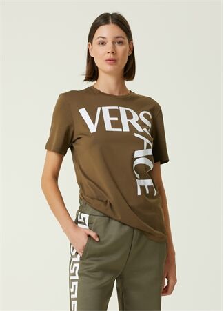 Versace Kadın Haki Bisiklet Yaka Logolu T-shirt 38 IT