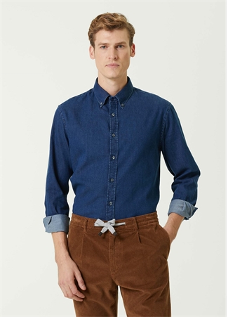 Beymen Collection Erkek Comfort Fit Düğmeli Yaka Denim Gömlek Mavi S EU Beymen Collection Erkek Comfort Fit Düğmeli Yaka Denim Gömlek Mavi S EU