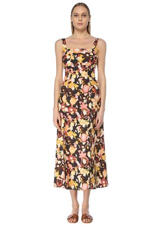 Camilla and Marc Kadın Siyah Kare Yaka Çiçekli Midi Elbise 8 US