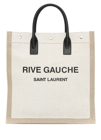 Kadın Bej Slogan Baskılı Keten Alışveriş Çantası Beyaz EU