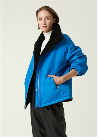 Meteo by Yves Salomon Kadın Mavi Siyah Çift Taraflı Mont 36 FR