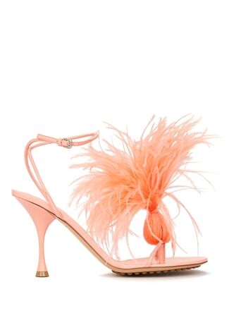 Bottega Veneta Kadın Pembe Tüy Detaylı Deri Sandalet 36 EU