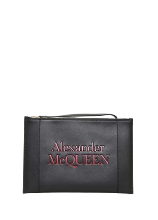 Alexander Mcqueen Kadın Siyah Logolu Deri El Portföyü Eu