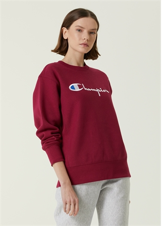 Champion Kadın Bordo Logo Nakışlı Sweatshirt XS EU Champion Kadın Bordo Logo Nakışlı Sweatshirt XS EU