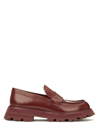 Alexander McQueen Kadın Bordo Bantlı Deri Loafer 35.5 EU