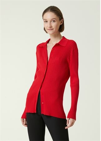 Beymen Collection Kadın Kırmızı Polo Yaka Ribli Hırka S