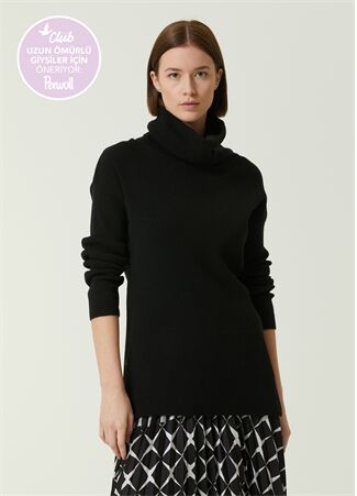 Beymen Club Kadın Siyah Balıkçı Yaka Çizgi Dokulu Yün Kazak S