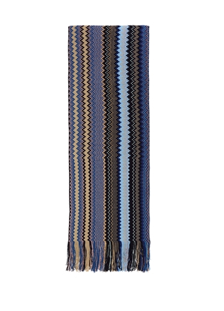 Missoni Kadın Bej Mavi Zikzak Dokulu Yün Atkı EU Missoni Kadın Bej Mavi Zikzak Dokulu Yün Atkı EU
