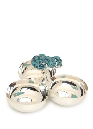 Unique by AV Turkuaz Taşlı 3 Bölmeli Çerezlik Gri