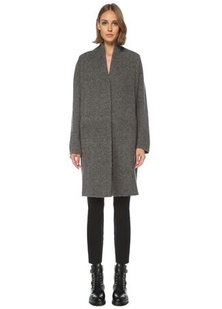 Vince Kadın Gri V Yaka Midi Yün Hırka L EU