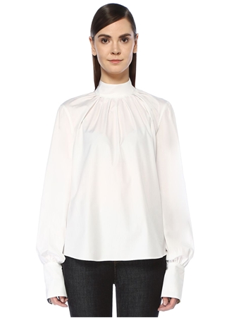 Victoria by Beckham Kadın Beyaz Dik Yaka Büzgü Detaylı Bluz 0 US