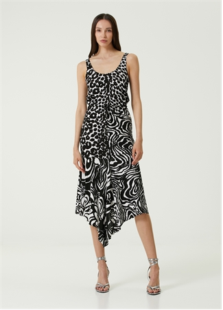 Tom Ford Kadın Siyah Beyaz Leopar Desenli Midi Elbise 38 FR