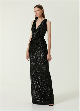 Maison Kairos Kadın Siyah V Yaka İşlemeli Maksi Abiye Elbise 36 EU Maison Kairos Kadın Siyah V Yaka İşlemeli Maksi Abiye Elbise 36 EU