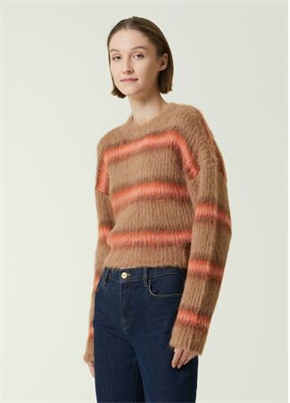 Kenzo Kadın Koyu Bej Bisiklet Yaka Çizgili Kazak S EU