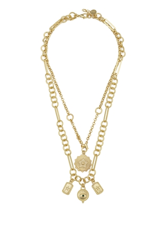 Glowing Diaries Kadın Çift Zincirli Altın Rengi Kaplama Kolye EU