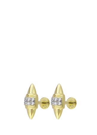 Baguette Kadın Cara Pırlantalı Tekli Altın Rengi Piercing Küpe EU