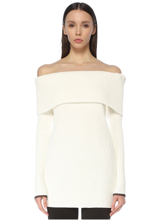Proenza Schouler Kadın Beyaz Düşük Omuzlu Ribli Kazak XS EU