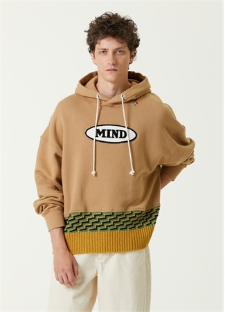 Palm Angels x Missoni Erkek Bej Kapüşonlu Geometrik Dokulu Sloganlı Sweatshirt Siyah M EU
